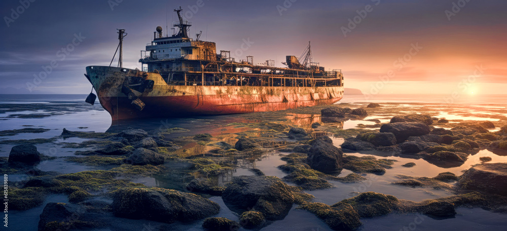 Damaged Scrapped Unusable Ship Abandoned and Disposed of Wrak ...