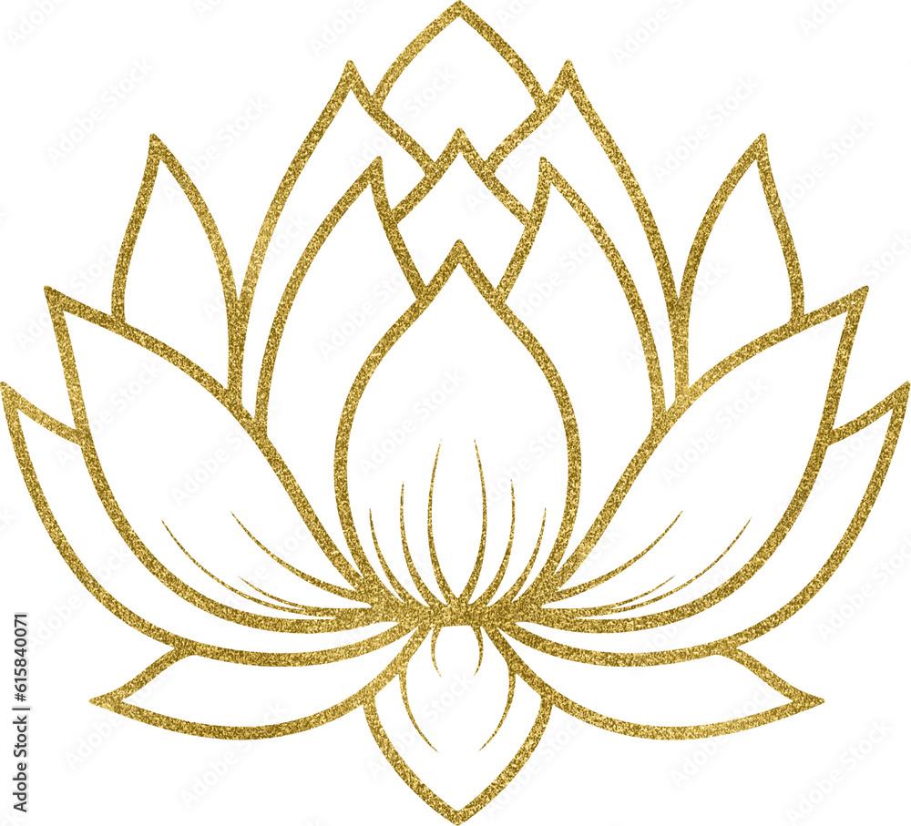 Lotus Gold Glitter Flower Line Drawing Silhouette Stock Illustration ...