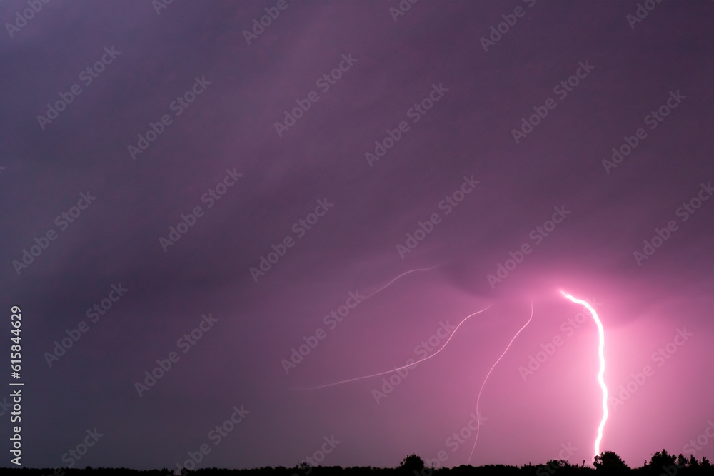 Ray. Lightning storm. Lightning bolt storm. Fork lightning striking ...