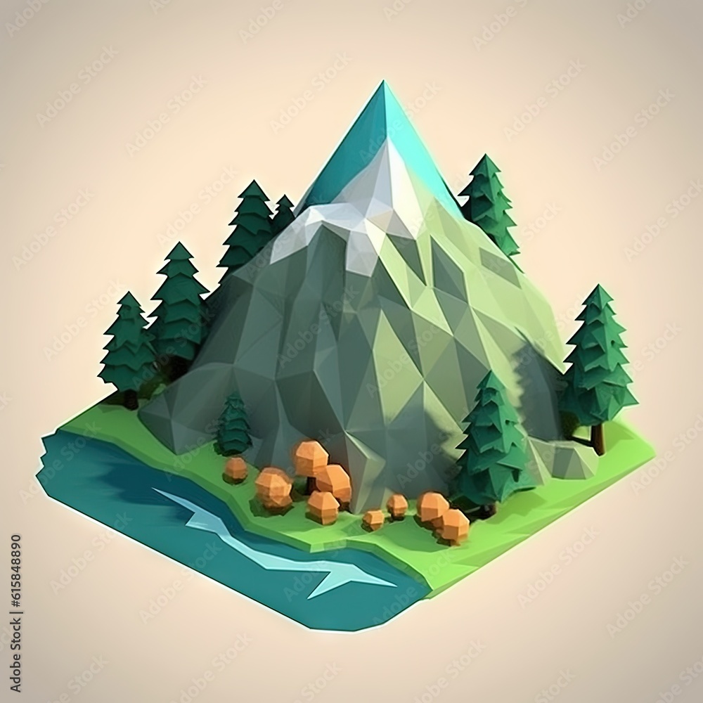 Mountain asset on uni background in a video game pixel lowpoly style ...
