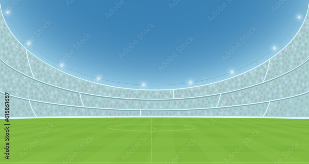 Football stadium with stands and floodlights in the day. Soccer ...