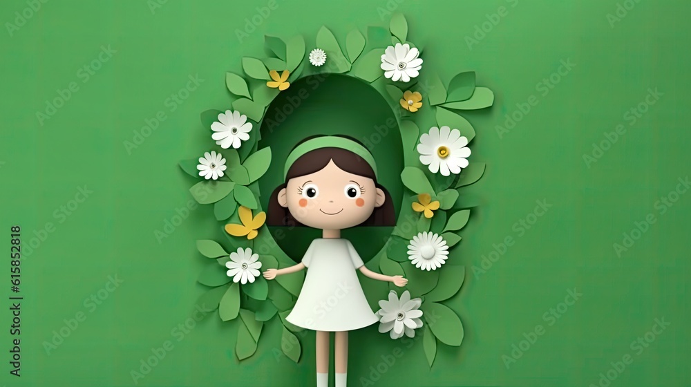 Cute cartoon girl birthday greeting banner on empty background for kids ...