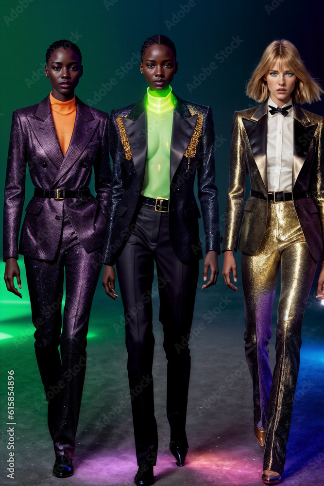Modern high fashion through the eyes of AI. Dark-skinned beautiful ...