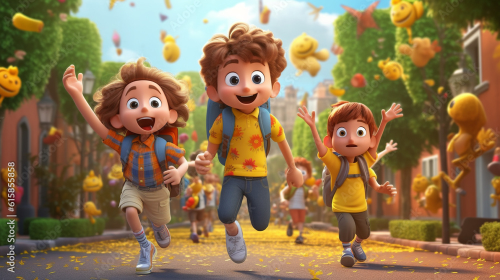 ภาพประกอบสต็อก 3d render happy kids for back to school, cartoon ...