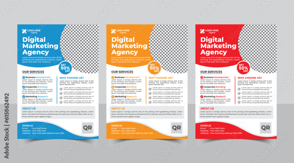 Corporate creative flyer design template set with blue, orange, and red ...