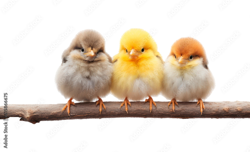 three cute little baby birds sitting on a tree branch outside in the ...