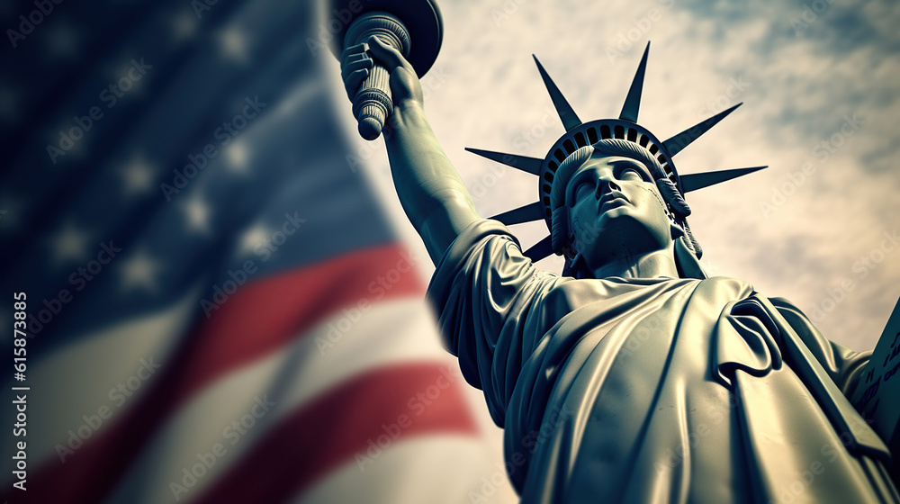 Symbol of Freedom, The Statue of Liberty Amidst the Stars and Stripes ...