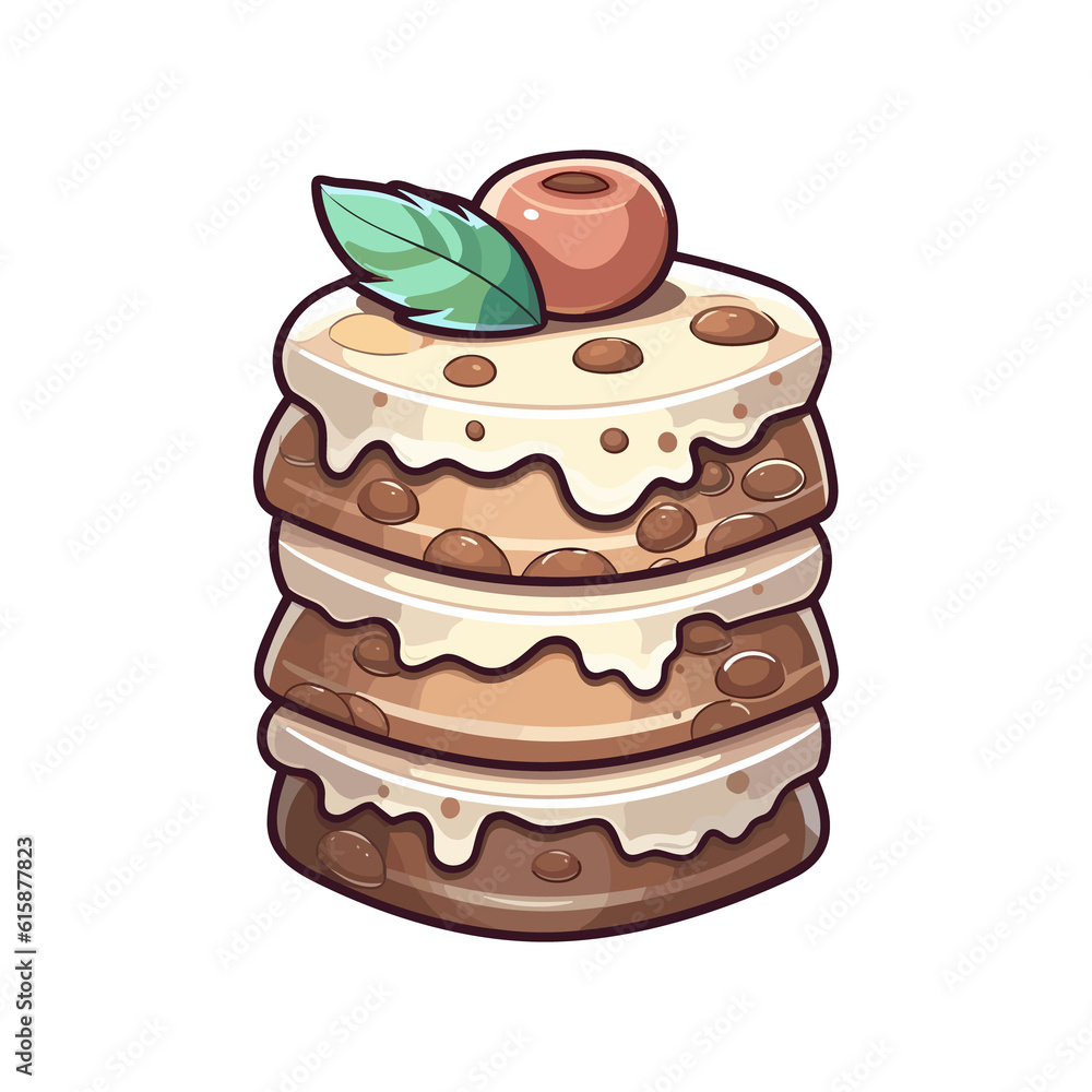 040. tiramisu cake sticker cool colors and kawaii. clipart illustration ...