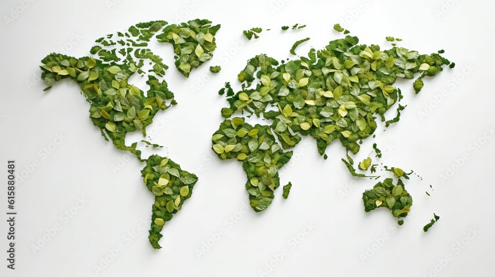 Environment-friendly world map composed of green leave. Generative AI ...