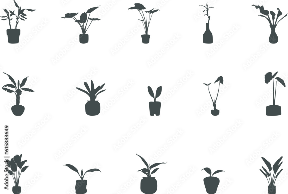Potted plant silhouette, Potted tree silhouette, Indoor plant ...