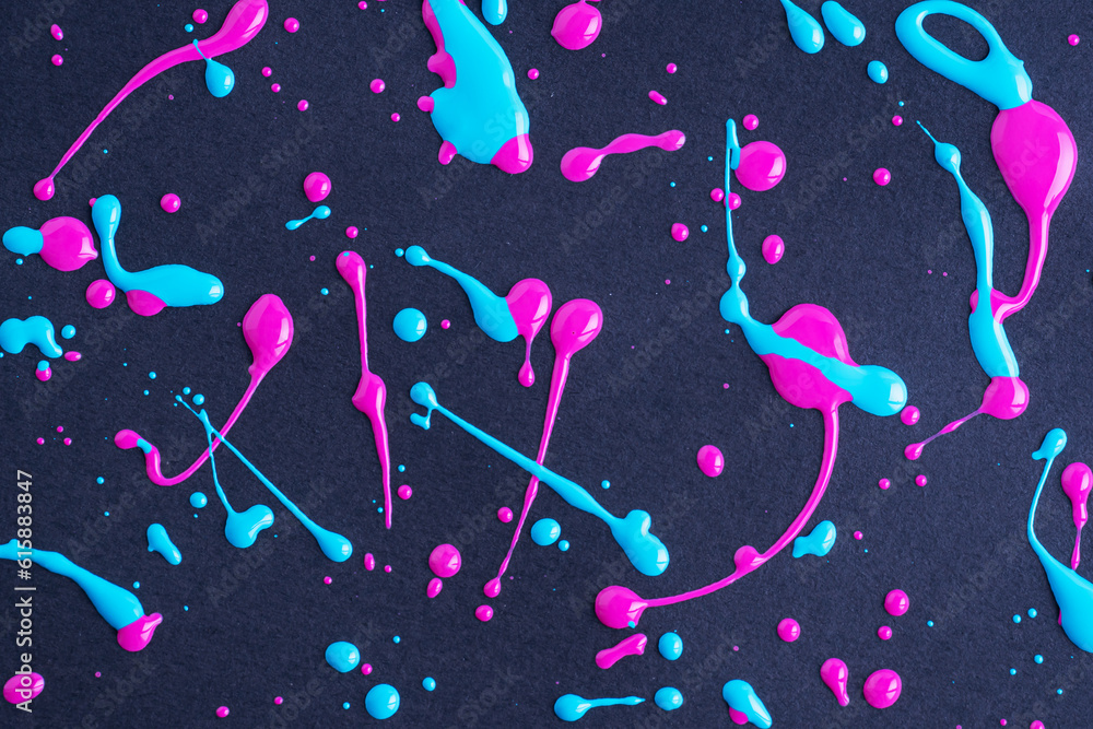 The puddles of an bright pink and blue oil paint spill. Watercolor blue ...