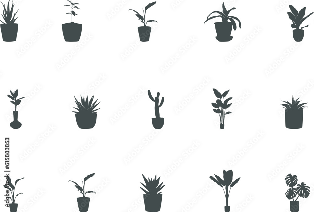 Potted plant silhouette, Potted tree silhouette, Indoor plant ...