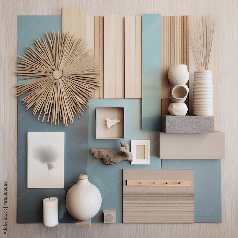 material sample board for interior design scheme view of feature wall ...