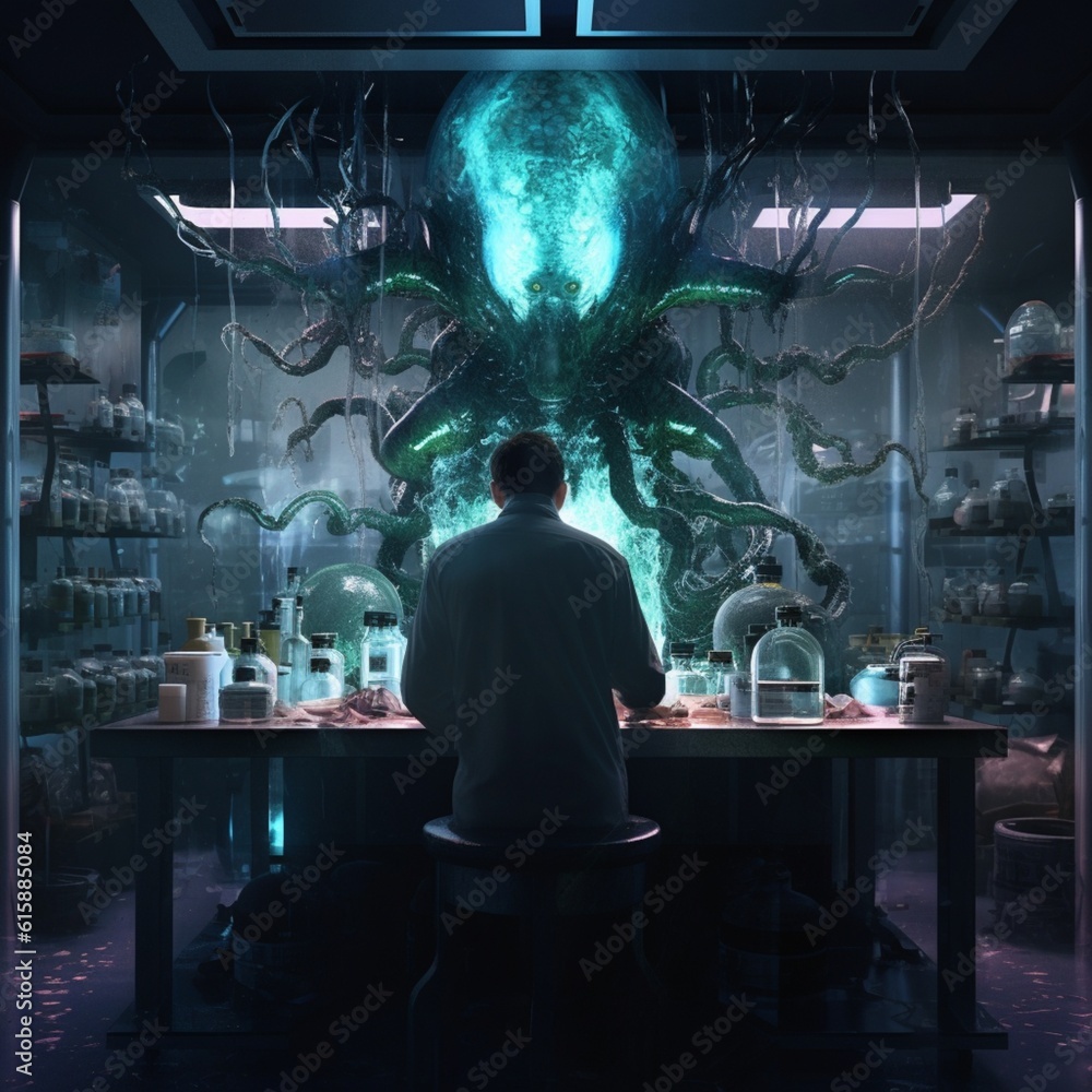 laboratory, aliens, broken glass, cinematic lighting - generative AI ...