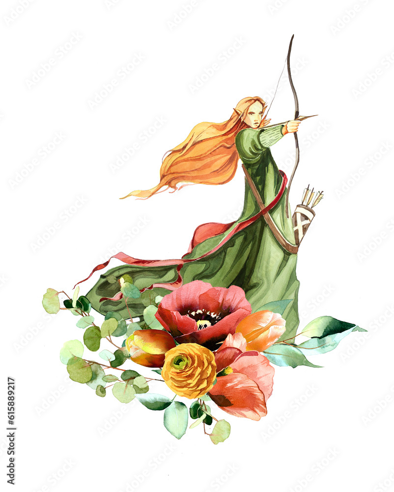 Fantasy elf design. Forest elf drawing isolated on a white background ...