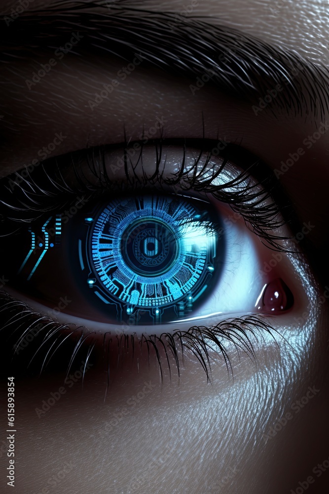 Face Biometrical Recognition System Identify User Personality Closeup