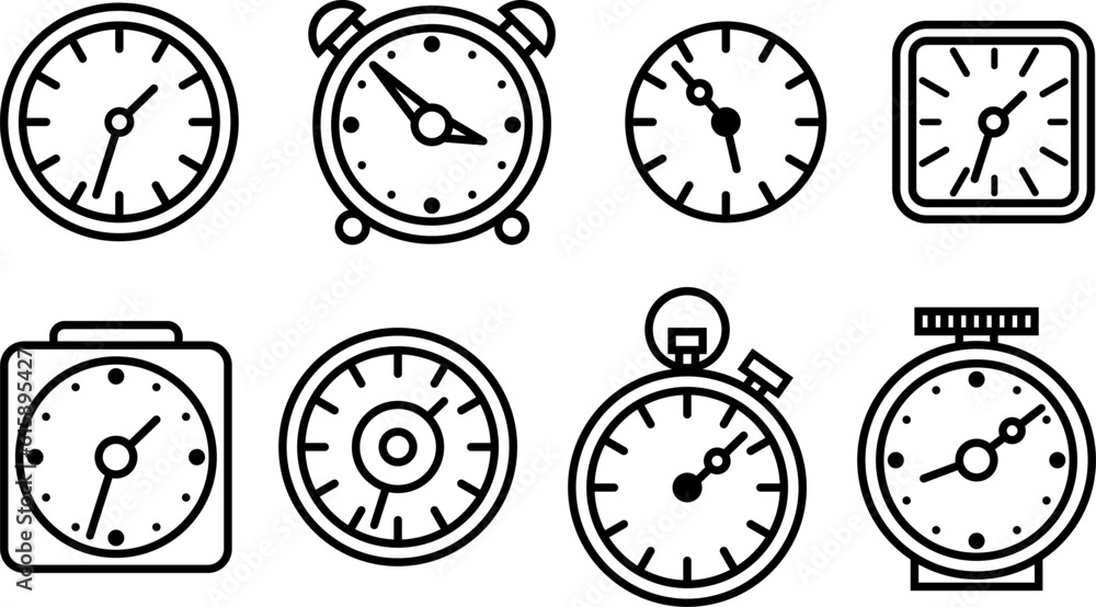 Clock face linear icon set. Time scale. Vector thin line icons isolated ...