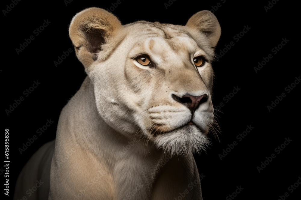 lioness, front view, black background, hyperrealistic photography, ai ...