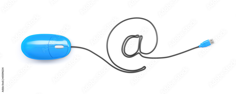 A blue computer mouse at sign formed by the cable Stock Illustration ...