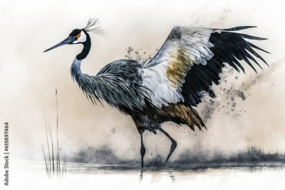 Captivating double-exposure scene of a red-crowned crane gracefully ...