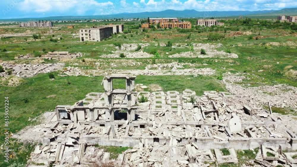 Drone flight over city of Gyumri and its most ruined region in Armenia ...