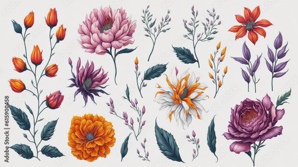 Watercolor Floral Clipart, Colorful Flowers Clipart, Watercolor Clipart ...