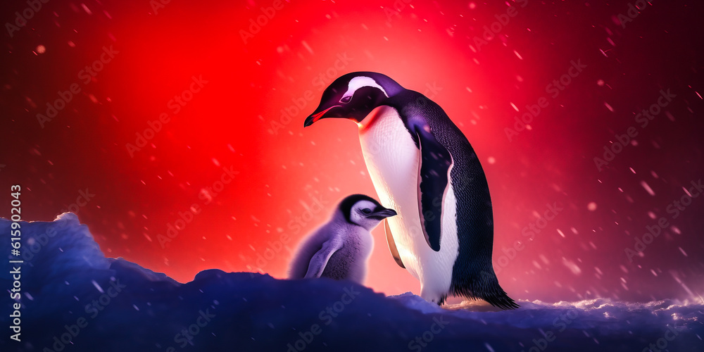 Captivating mother penguin protecting her baby in snowy Antarctic ...