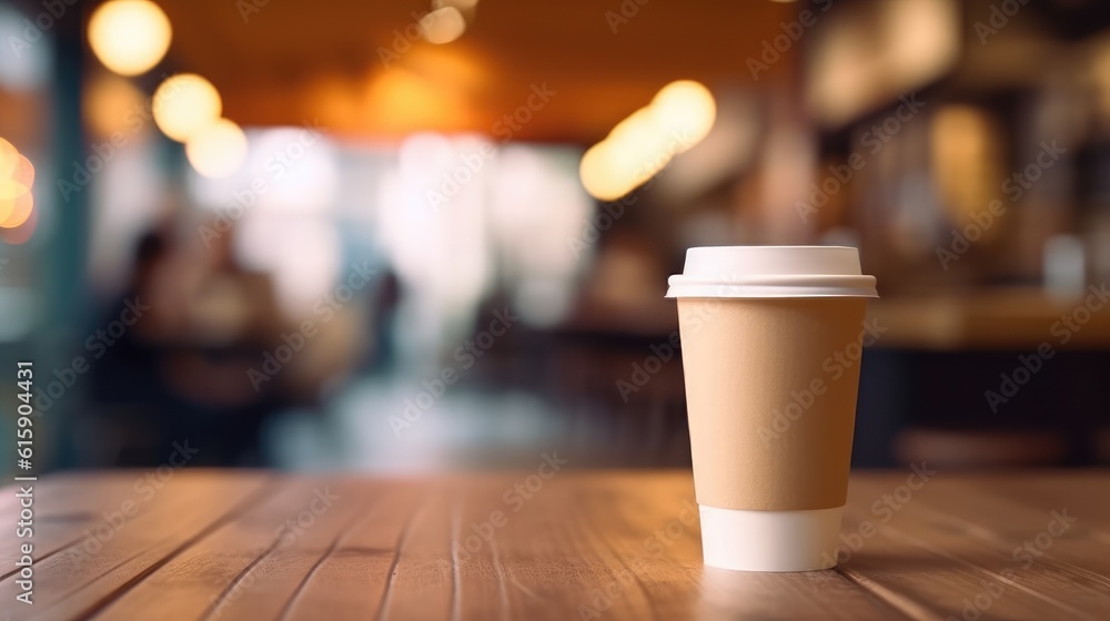 Paper cup of coffee in the morning. Bokeh background of bar restaurant ...