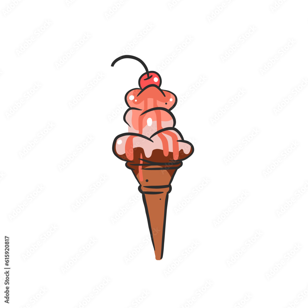 Hand drawn vector abstract cartoon ice creram cone ,sundae line art ...