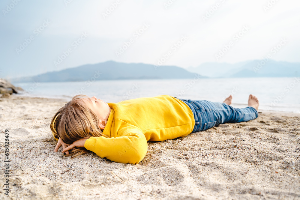 Lonely Beautiful Sad Girl Teenager Lying Sleeping On Sand Sea Beach Dreamsanxietyworries