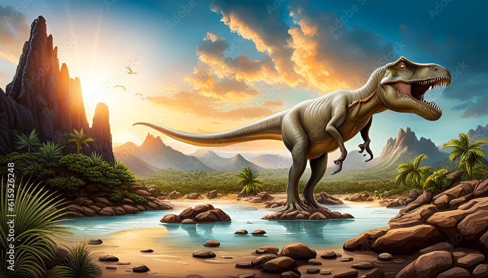 Tyrannosaurus rex t-rex dinosaur walking and roaring - Generative AI ...