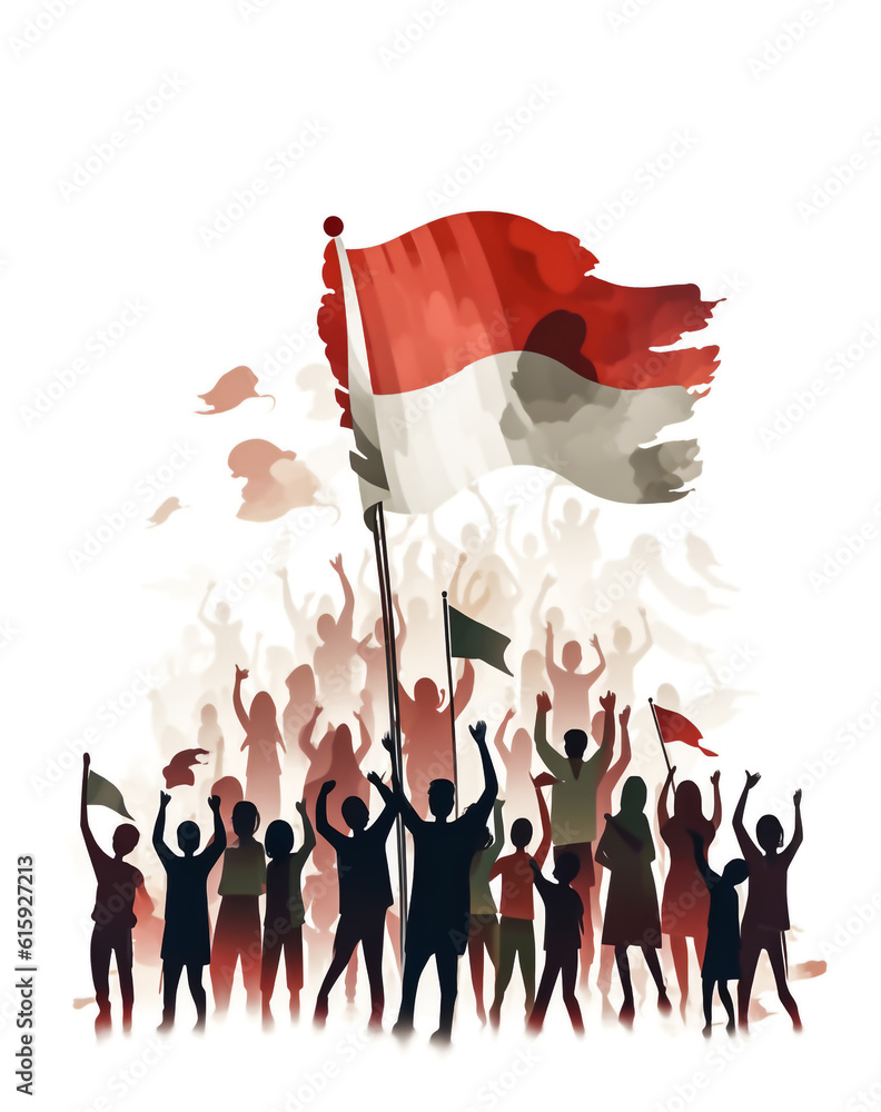 people crowd celebrating independence day holding flag of Indonesia ...