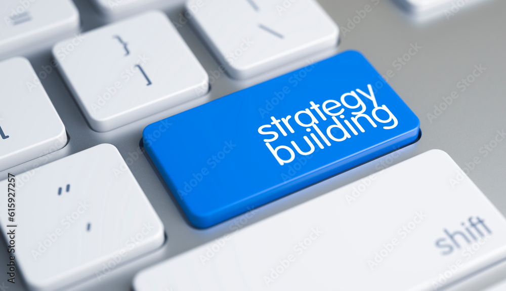 Strategy Building - Blue Keypad on Keyboard. High Quality Render of a ...