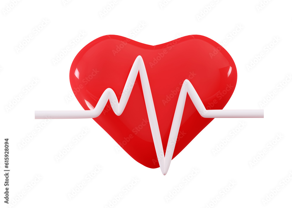 3d red heart with pulse line Heart medical check up Protection icon ...