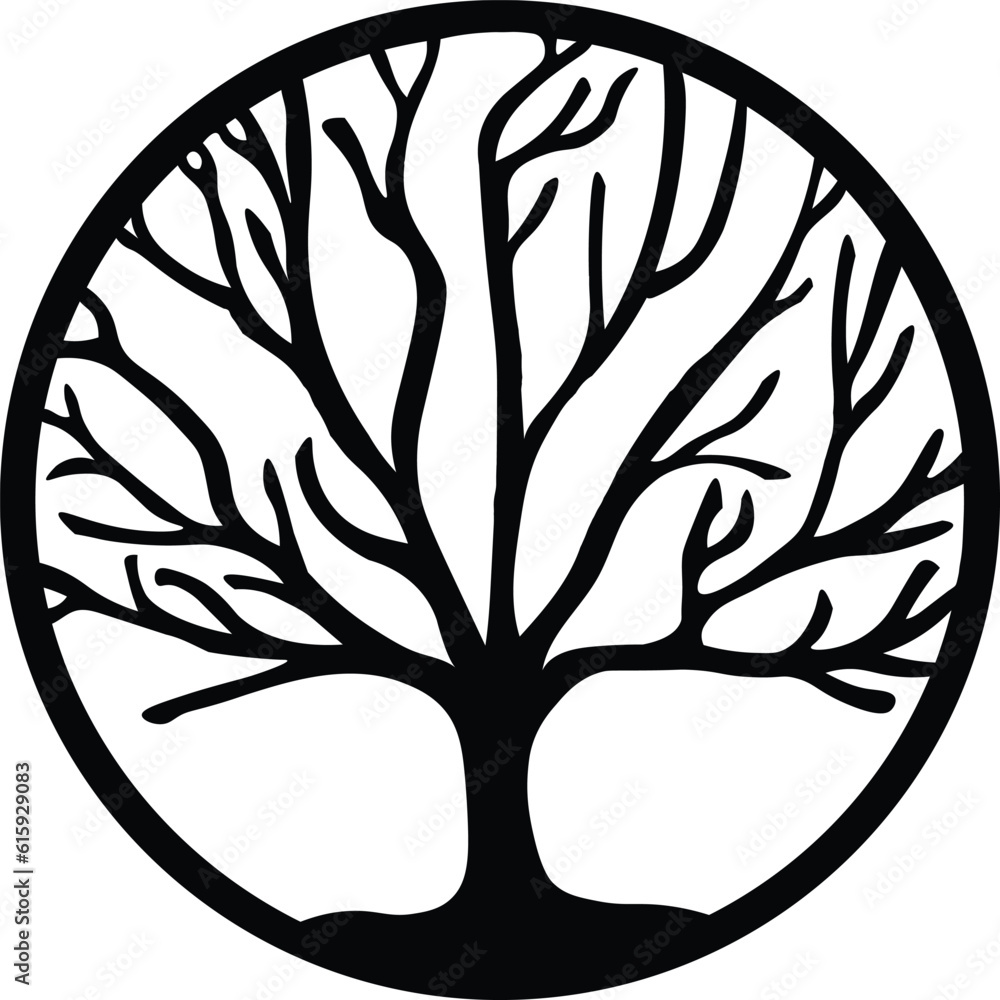 Tree of life symbol logo black on white round lasercut vector tree ...