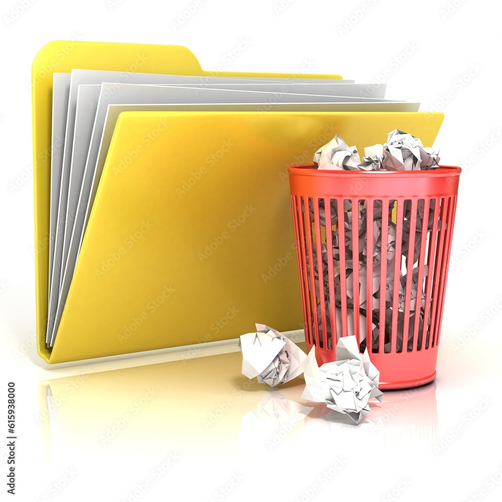 Full red recycle bin folder icon, 3D render illustration, isolated on ...