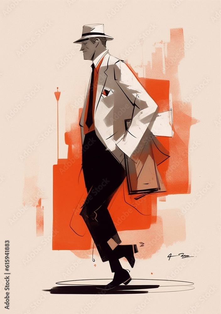 Man Woman Silhouette Illustration Ink Isolated Retro Design Drawing