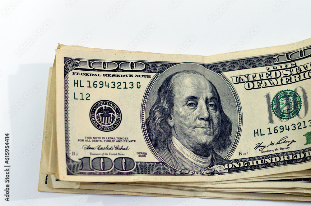 pile of 100 one hundred dollar banknote currency cash money old series ...