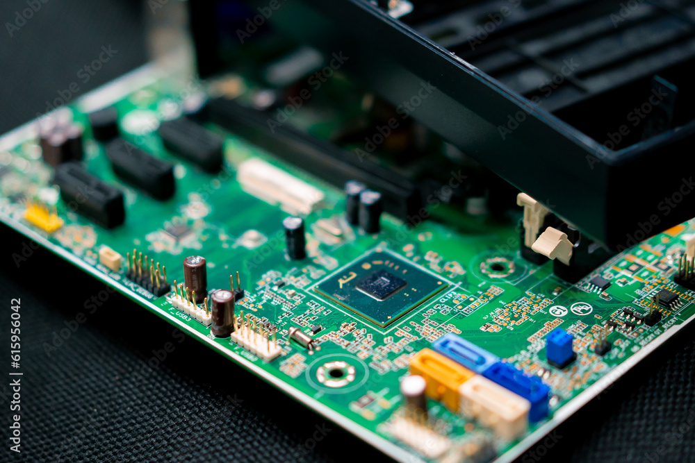 green Electronic system computer motherboard digital chip with ...