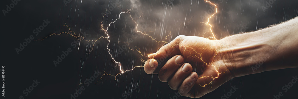 A hand with a lightning poster with copy space - Generative AI Stock ...