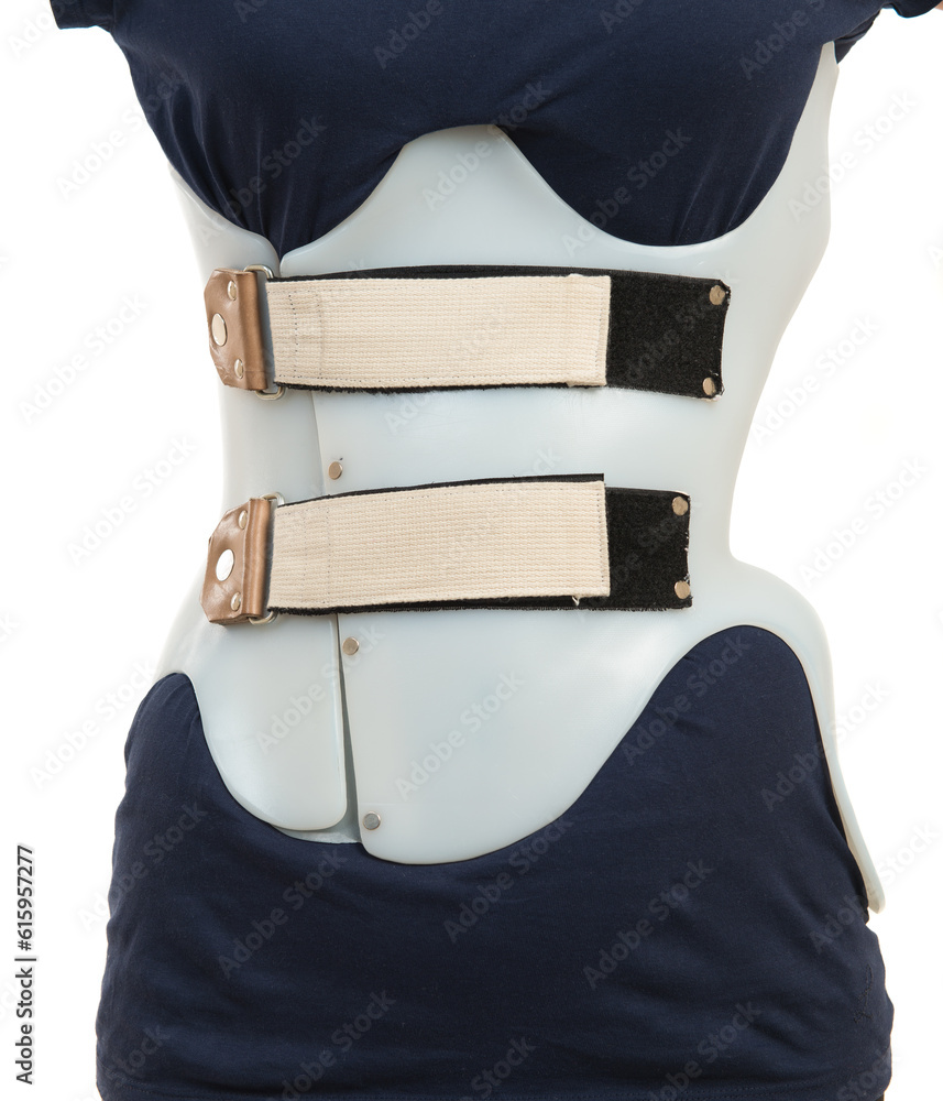 teenage patient in a corset Chenault isolated on white background ...