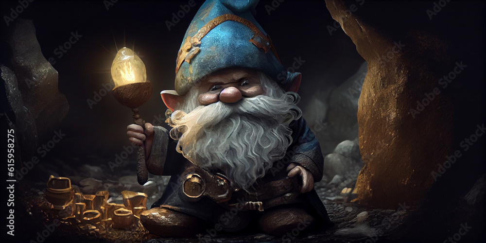 Fairytale gnome inside a magical cave, close-up. Generative AI Stock ...