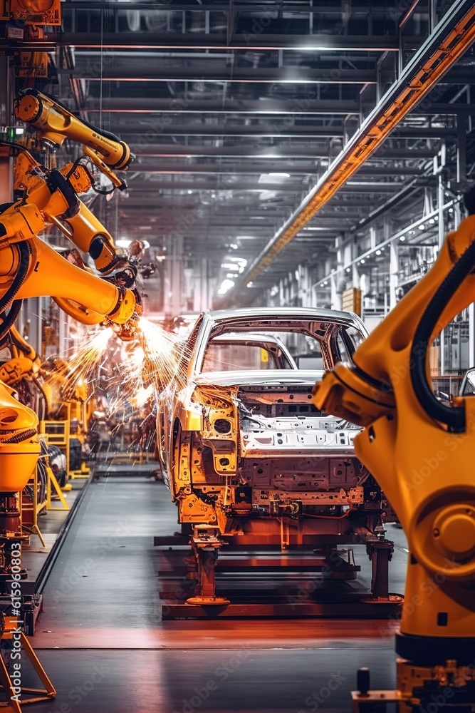 Automobile factory in full production. Vertical shot Stock Illustration ...