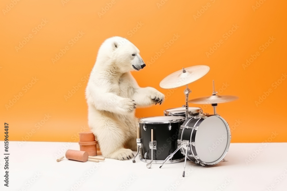 polar bear playing drum set created with Generative AI technology Stock ...