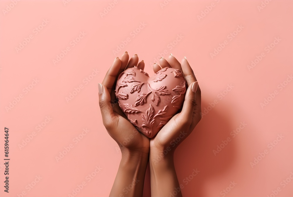 multiracial African American hands holding a heart shape, love ...