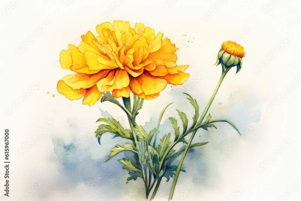 watercolor of Marigold Flowers created with Generative AI technology Stock Illustration | Adobe ...