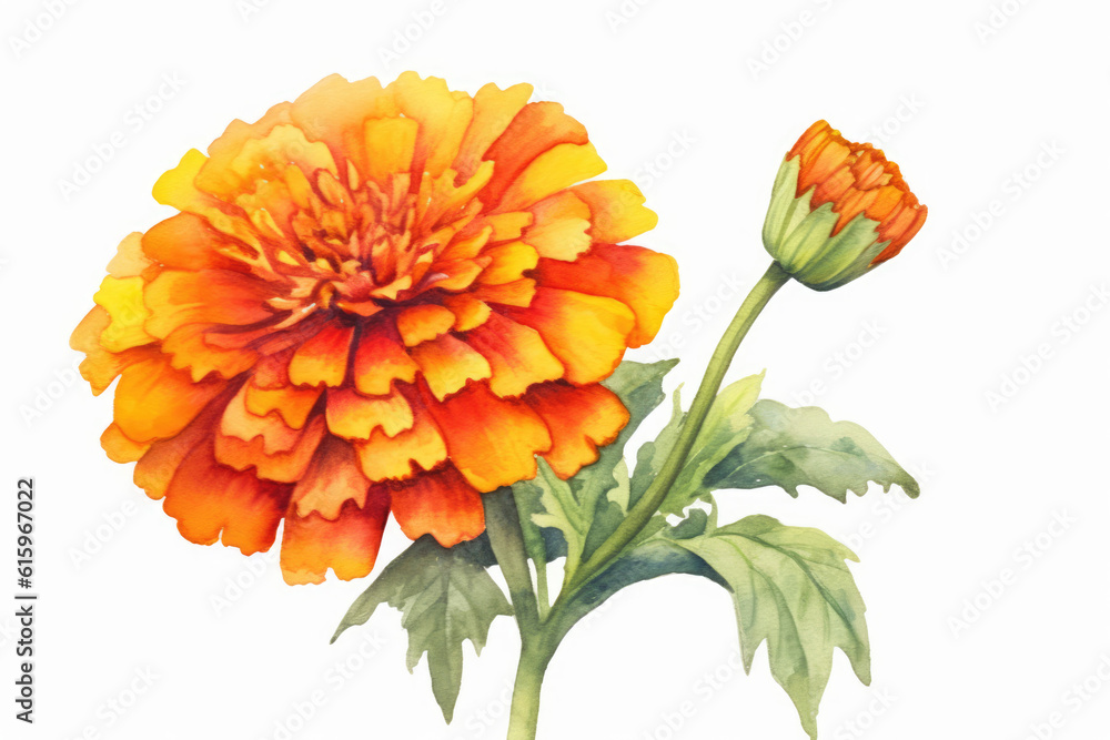 watercolor of Marigold Flowers created with Generative AI technology Stock Illustration | Adobe ...