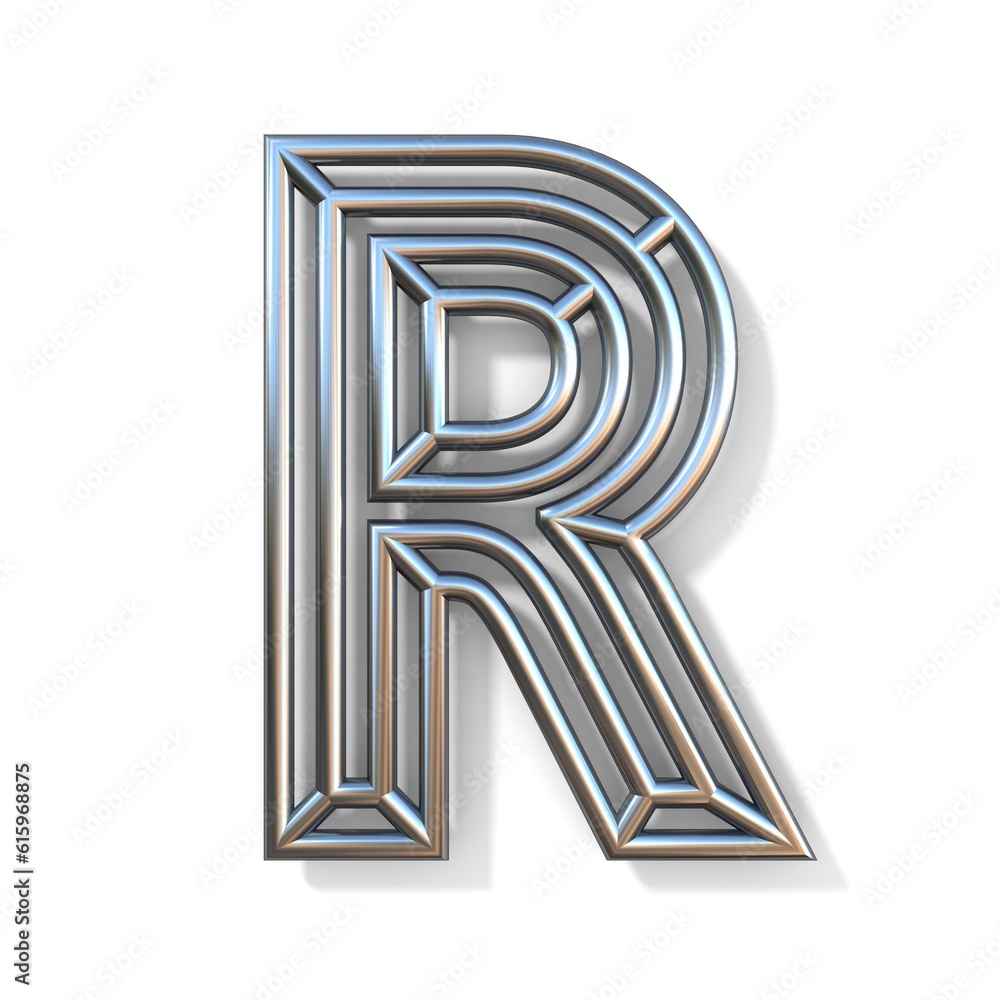 Wire outline font letter R 3D rendering illustration isolated on white ...