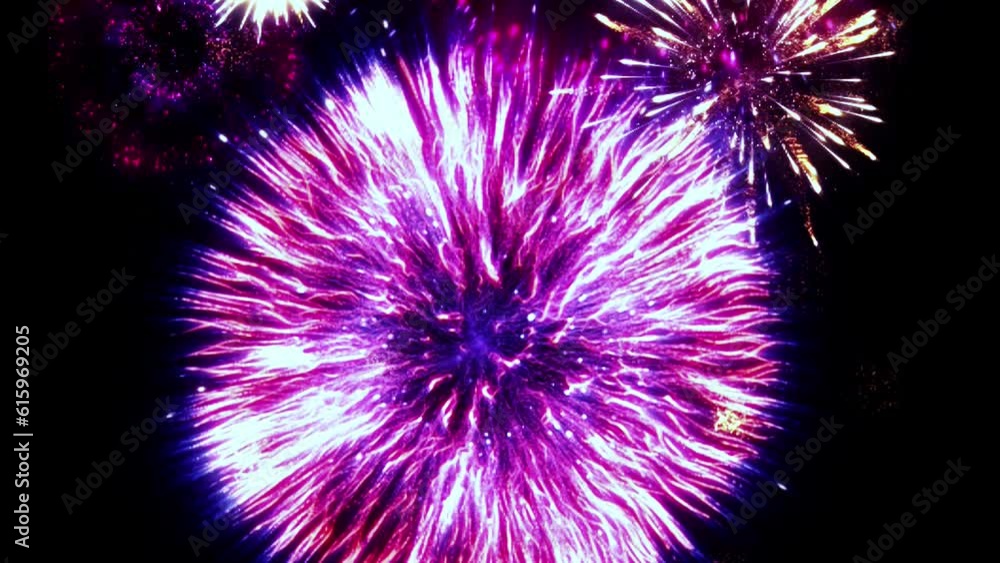 4K. loop seamless of real fireworks background. abstract blur of real ...
