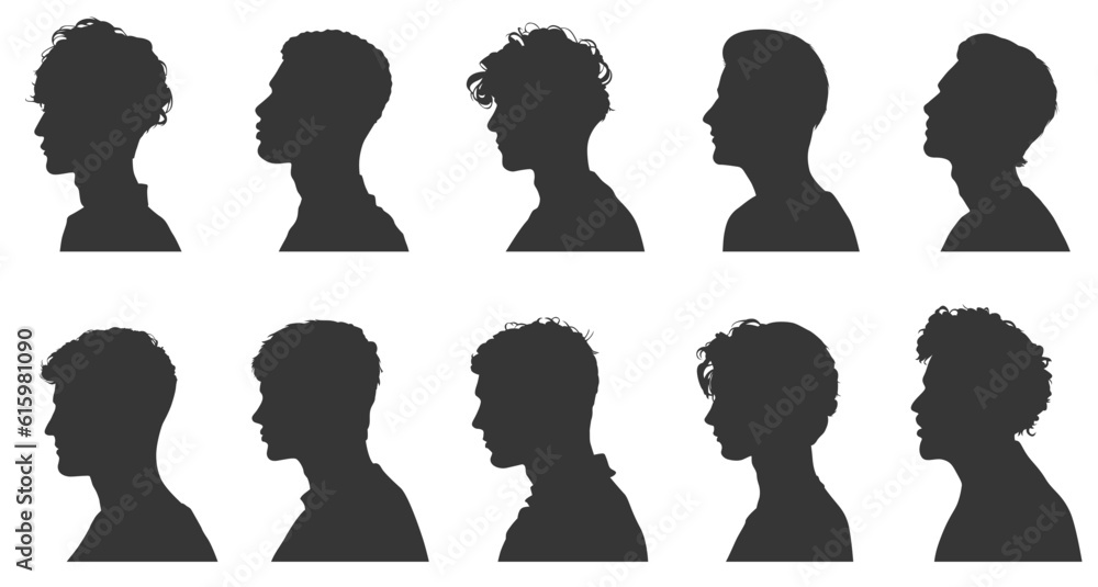Vetor de vector silhouette of a male head from side. silhouette of ...